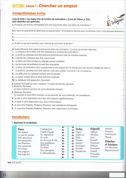 unité 5 (cahier). Fiche interactive | TopWorksheets