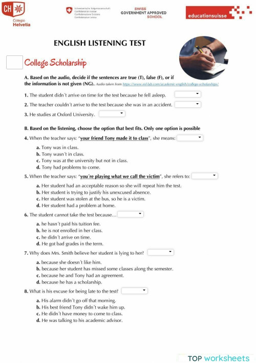Listening Ex. - Test (Intermediate Level). Interactive worksheet ...