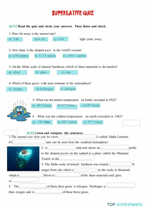 Superlative quiz. Interactive worksheet | TopWorksheets