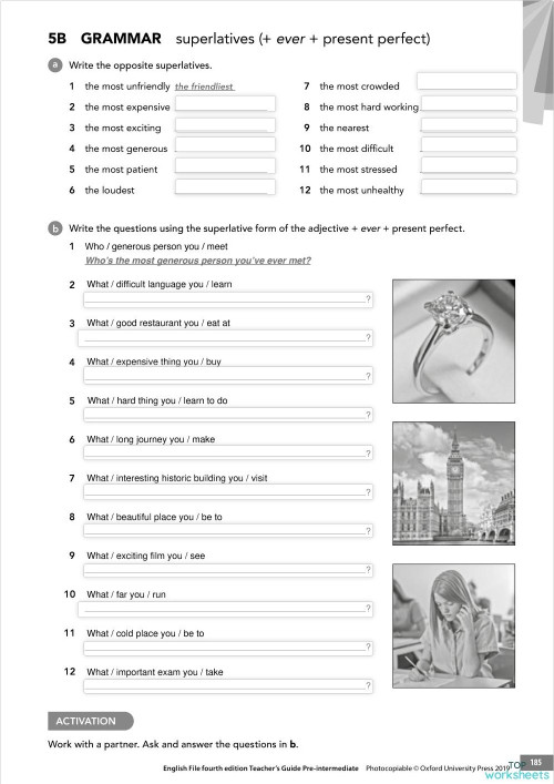 PGE 5B: superlatives (+ ever + present perfect)-*use contractions ...
