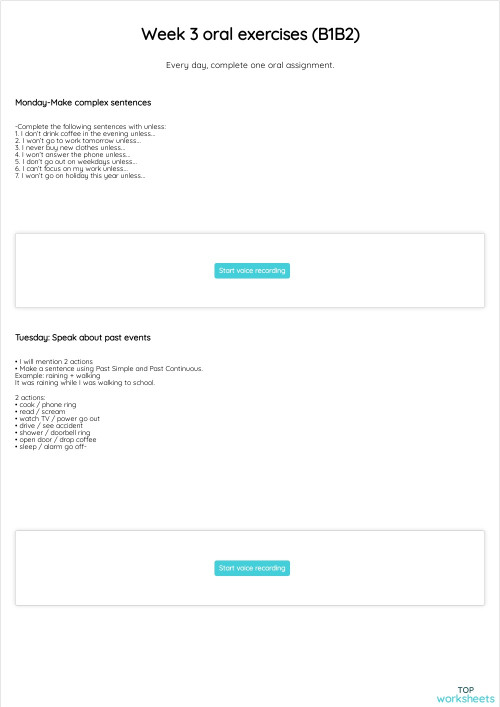Week 3 oral exercises (B1B2). Interactive worksheet | TopWorksheets