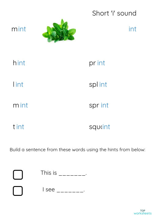 Short 'i' sound. Interactive worksheet | TopWorksheets