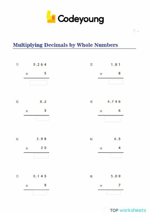 Multiplication of a Decimal and a Whole Number Concept HW. Interactive ...