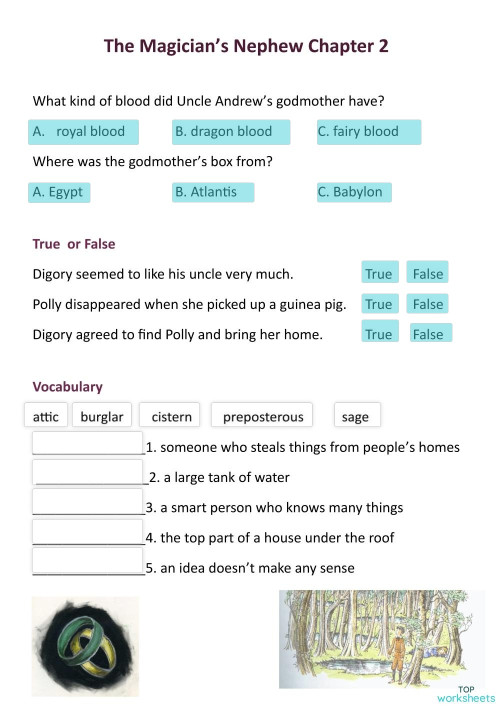 The Magician's Nephew Chapter 2. Interactive worksheet | TopWorksheets