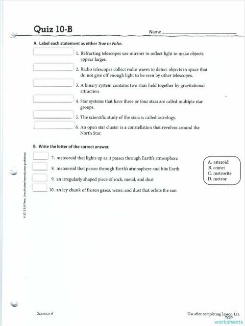 Astronomy: interactive worksheets and online exercises | TopWorksheets