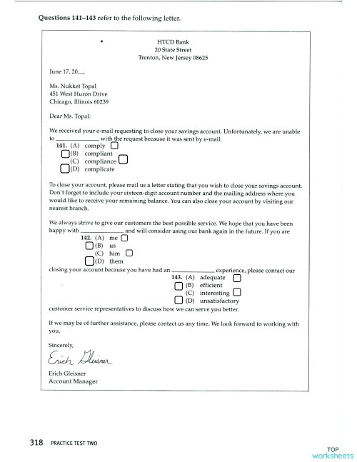 toeic test 1 140 143. Interactive worksheet | TopWorksheets