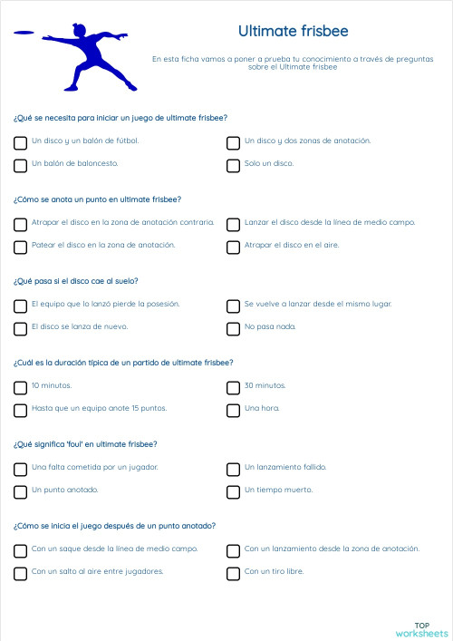 Ultimate frisbee. Ficha interactiva | TopWorksheets