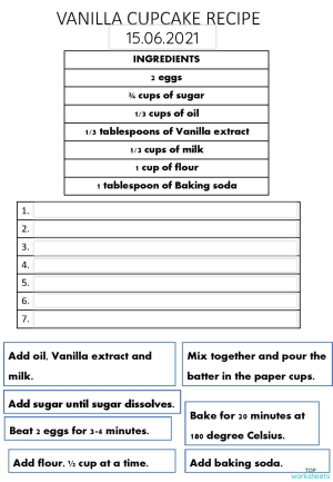Vanilla cupcake recipe. Interactive worksheet | TopWorksheets