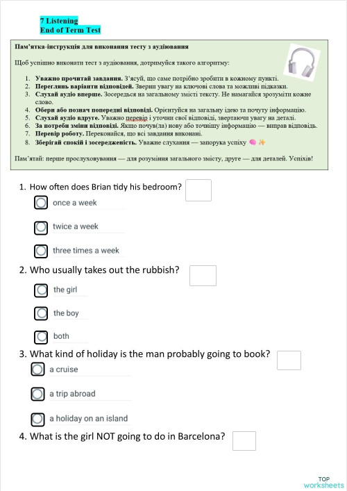 Listening A2. Interactive worksheet | TopWorksheets