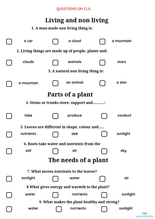 clil on plants. Interactive worksheet | TopWorksheets