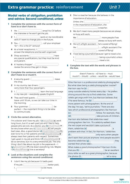 Unit 7 Grammar. Interactive worksheet | TopWorksheets