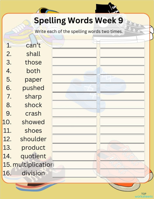 Spelling Words 9.1. Interactive worksheet | TopWorksheets