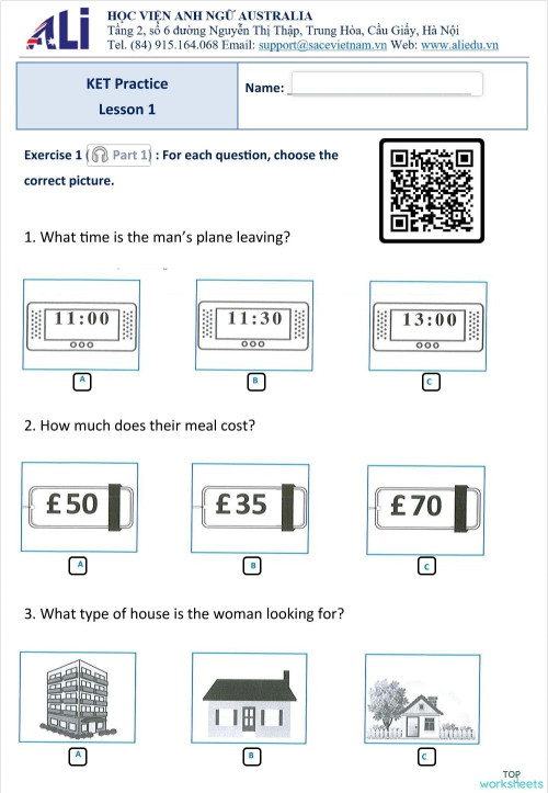 KET Practice Test 1. Interactive worksheet | TopWorksheets