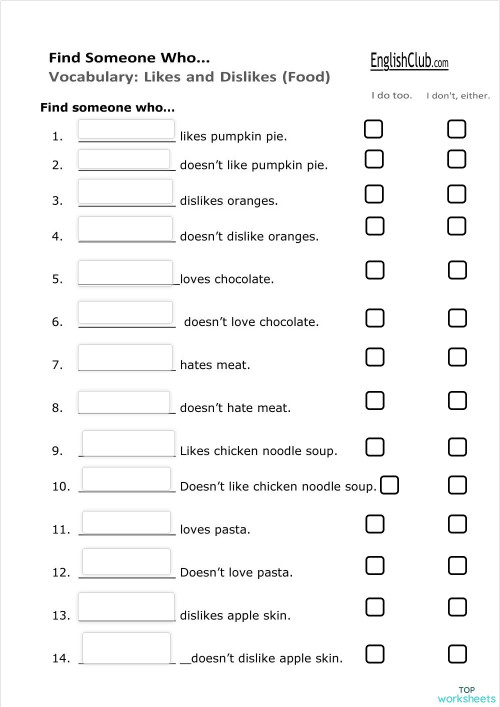 Find Someone who (2). Interactive worksheet | TopWorksheets