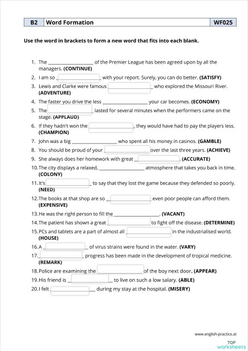 Word Formation 25. Interactive worksheet | TopWorksheets