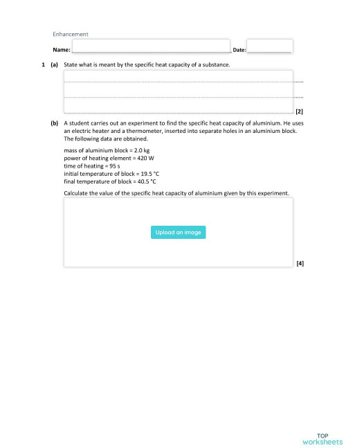 Enhancement Specific Heat Capacity. Interactive worksheet | TopWorksheets