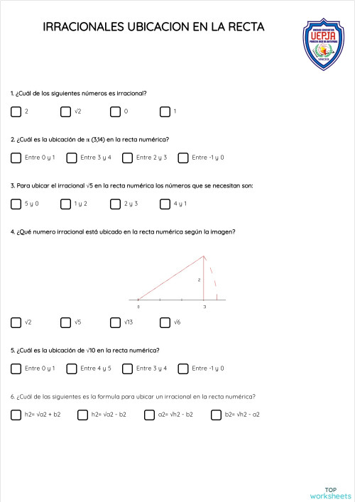 IRRACIONALES UBICACION EN LA RECTA. Ficha interactiva | TopWorksheets