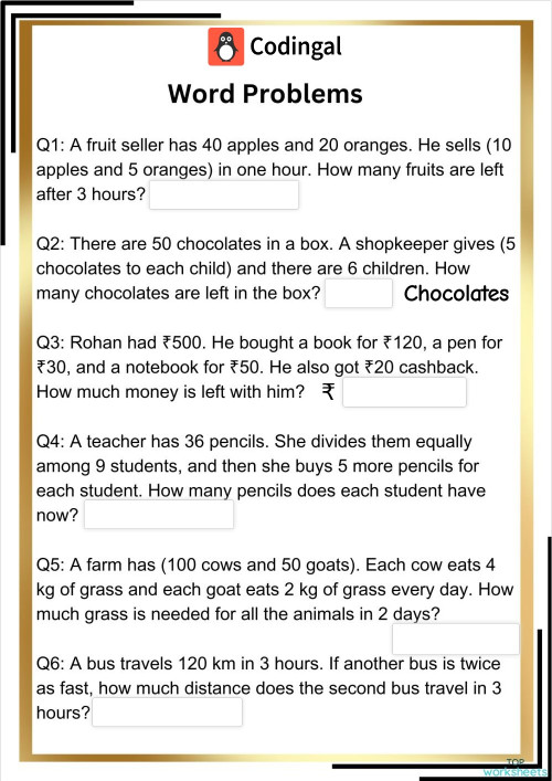 M_G04M05L13_WE02_Word Problems. Interactive worksheet | TopWorksheets