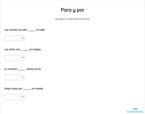 Para y por. Interactive worksheet | TopWorksheets
