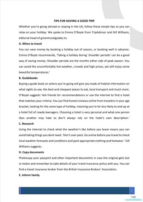 Travel for the Elderly. Interactive worksheet | TopWorksheets