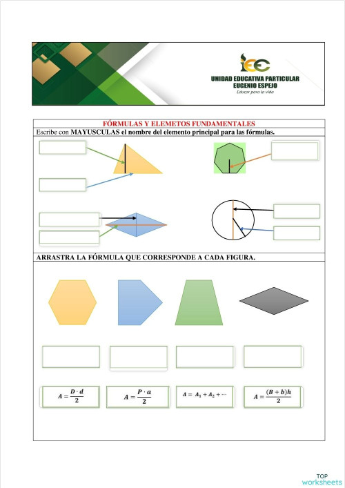AREAS POLIGONOS-FORMULAS. Ficha interactiva | TopWorksheets