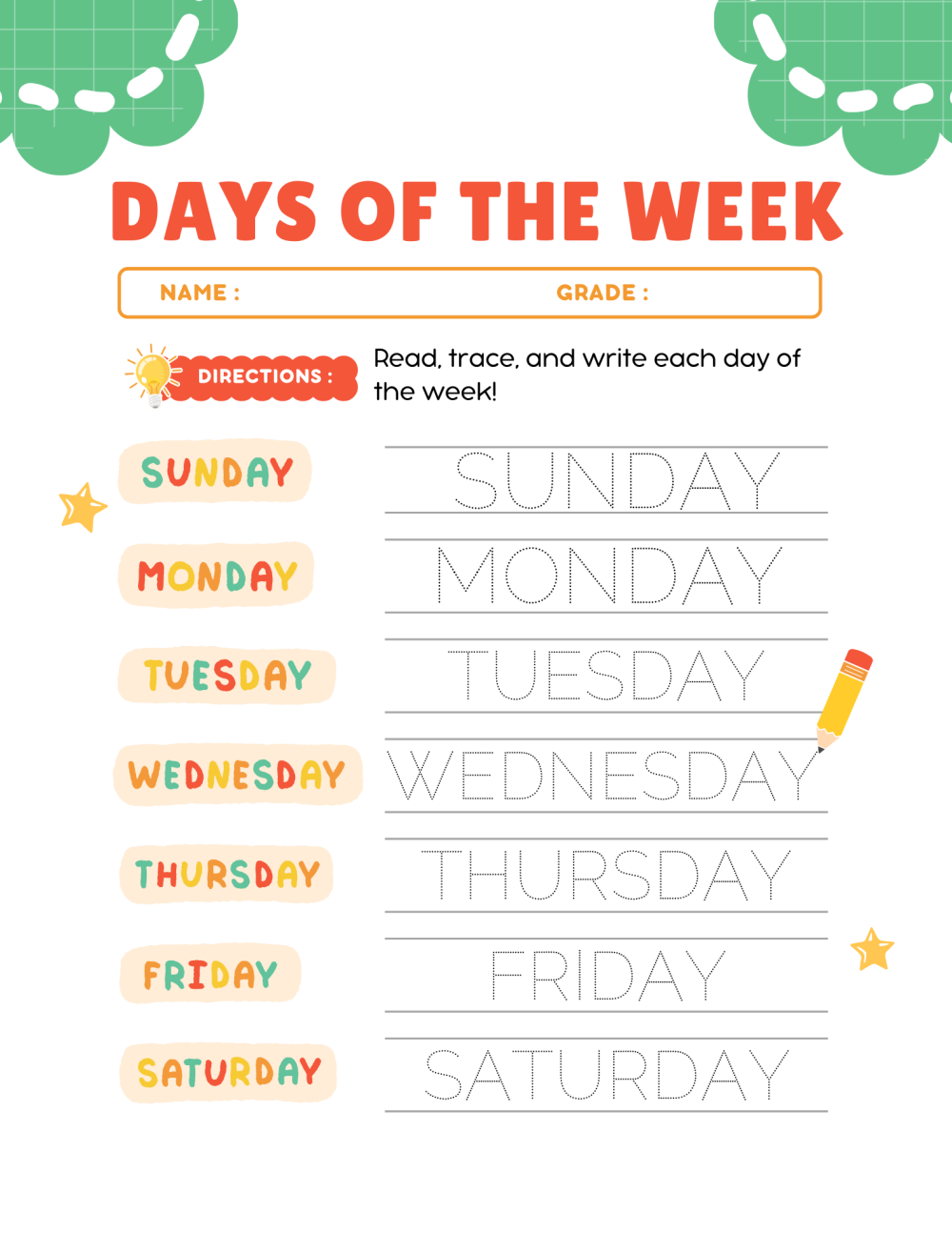 Days of the week Handwriting practice. Interactive worksheet ...
