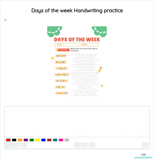 Days of the week Handwriting practice. Interactive worksheet ...