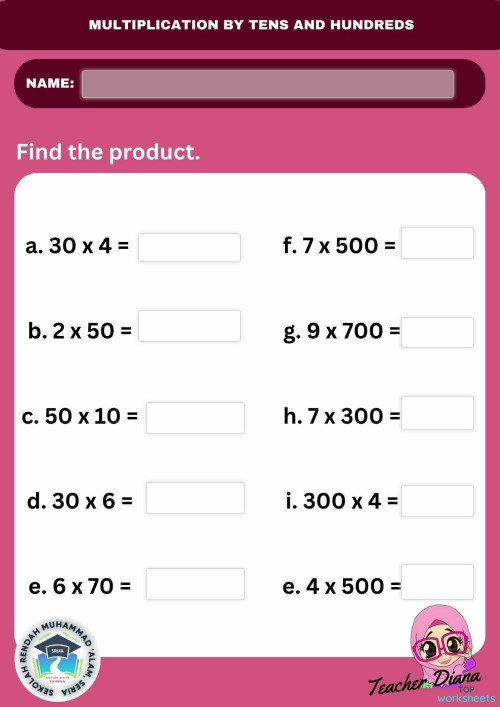 MULTIPLICATION BY TENS AND HUNDREDS. Interactive worksheet | TopWorksheets