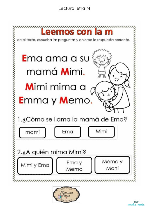 Lecturas letra M Colegio Petit. Ficha interactiva | TopWorksheets