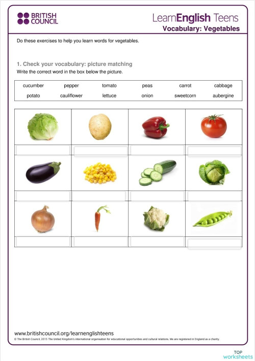 Vegetables A1-A2. Interactive worksheet | TopWorksheets