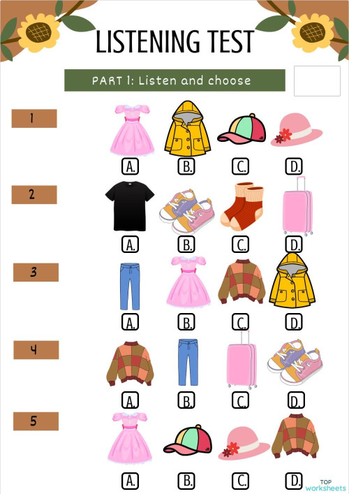 LISTENING TEST - CLOTHES. Interactive worksheet | TopWorksheets