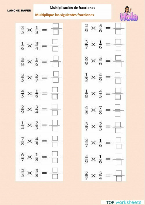 Multiplicaciones de fracciones exercise. Ficha interactiva | TopWorksheets