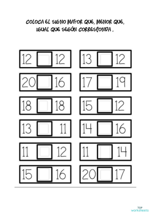REFUERZO MAYOR, MENOR E IGUAL QUE.. Ficha interactiva | TopWorksheets