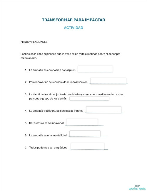 Transformar para impactar. Ficha interactiva | TopWorksheets