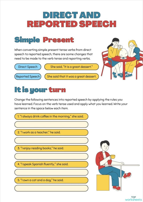 Red Blue Yellow Simple Illustrative English Direct and Reported Speech ...