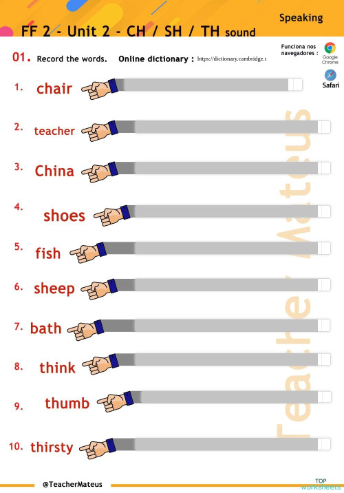 FF 2 - Unit 02 - CH / SH / TH Sound - Speaking. Interactive worksheet ...