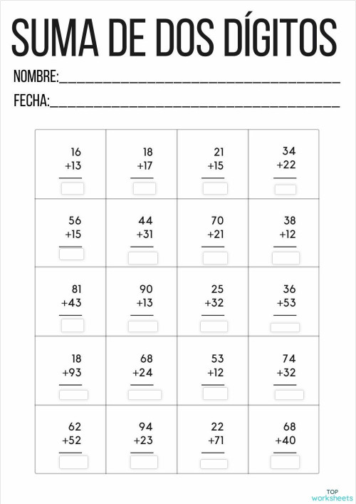 SUMAS EN VERTICAL. Ficha interactiva | TopWorksheets