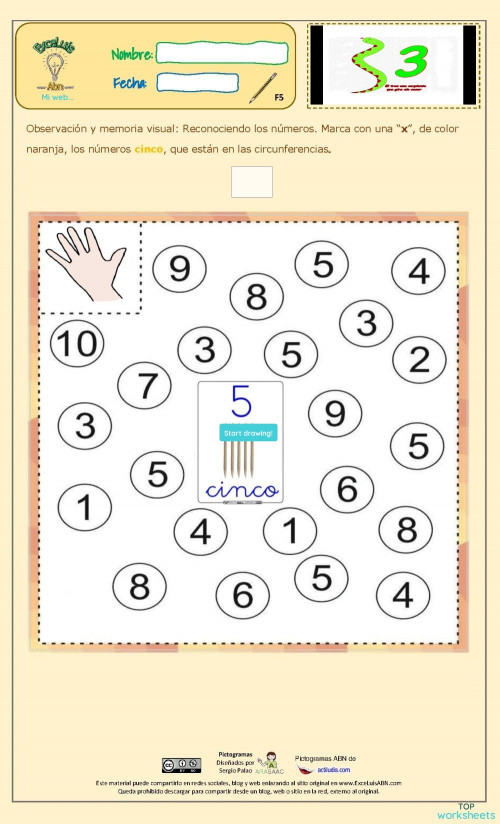 Reconociendo los números 5. Ficha interactiva | TopWorksheets