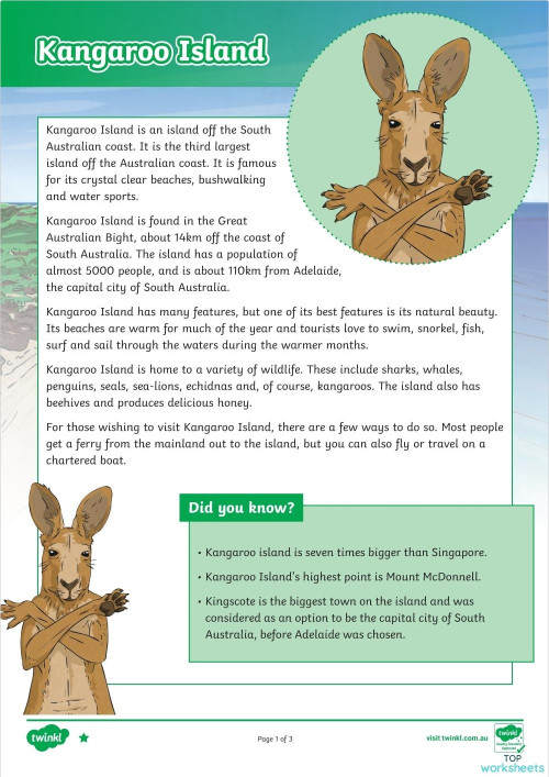 IPC- reading Comprehension / Kangaroo Island. Interactive worksheet ...