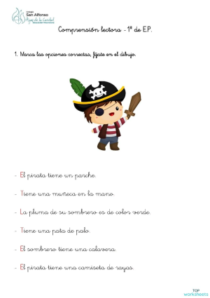 Comprensión lectora 1ºE.P. Pirata. Ficha interactiva | TopWorksheets