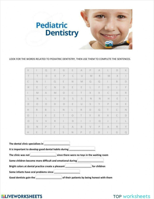 Pediatric dentistry. Interactive worksheet | TopWorksheets