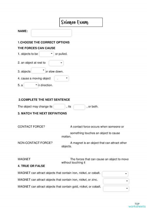 science final exam. Interactive worksheet | TopWorksheets