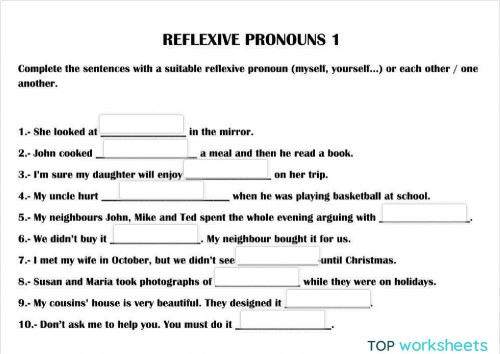 Reflexive pronouns. Interactive worksheet | TopWorksheets