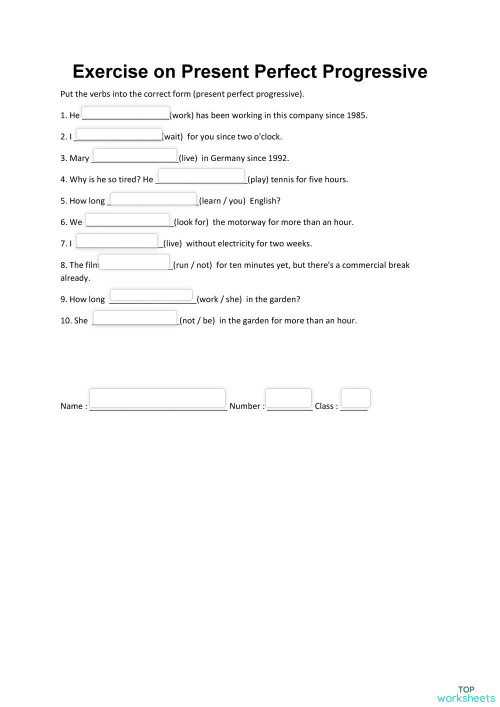 Present Prefect Progressive. Interactive worksheet | TopWorksheets