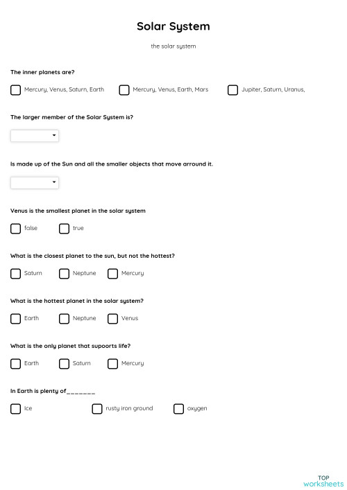 Solar System. Interactive worksheet | TopWorksheets