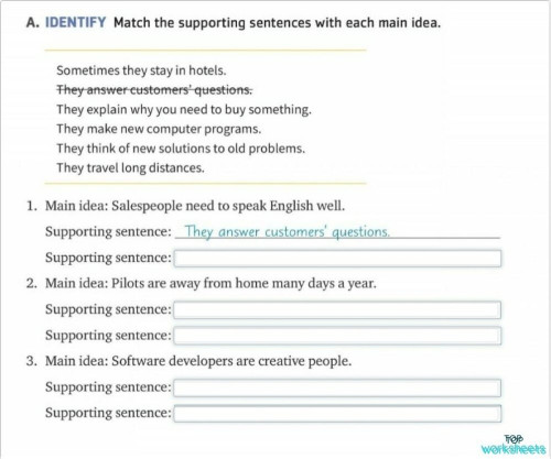 Writing main idea. Interactive worksheet | TopWorksheets