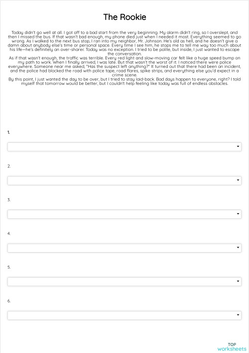 The Rookie by Vítek. Interactive worksheet | TopWorksheets
