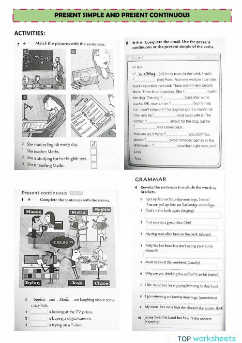 Pres. Simple and Pres. Continuous - Acts. Interactive worksheet ...
