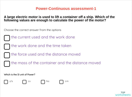 Power-Continuous assessment-1. Interactive worksheet | TopWorksheets