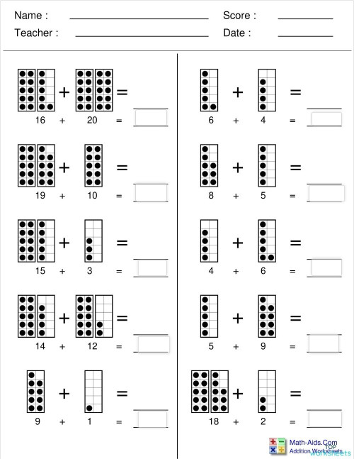 Ten Frame Addition 20D. Interactive worksheet | TopWorksheets